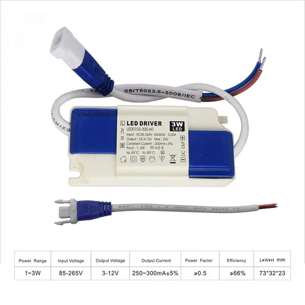 LED драйвер 1-3Вт 300mA 85-265V Синий