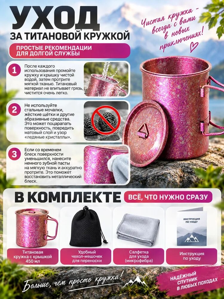 Разноцветная титановая кружка 450 мл с синей каймой и крышкой