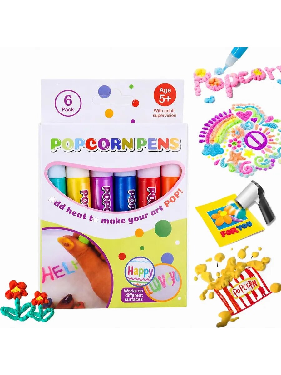 Фломастеры для объемного рисования Popcorn Pens, 6 цветов
