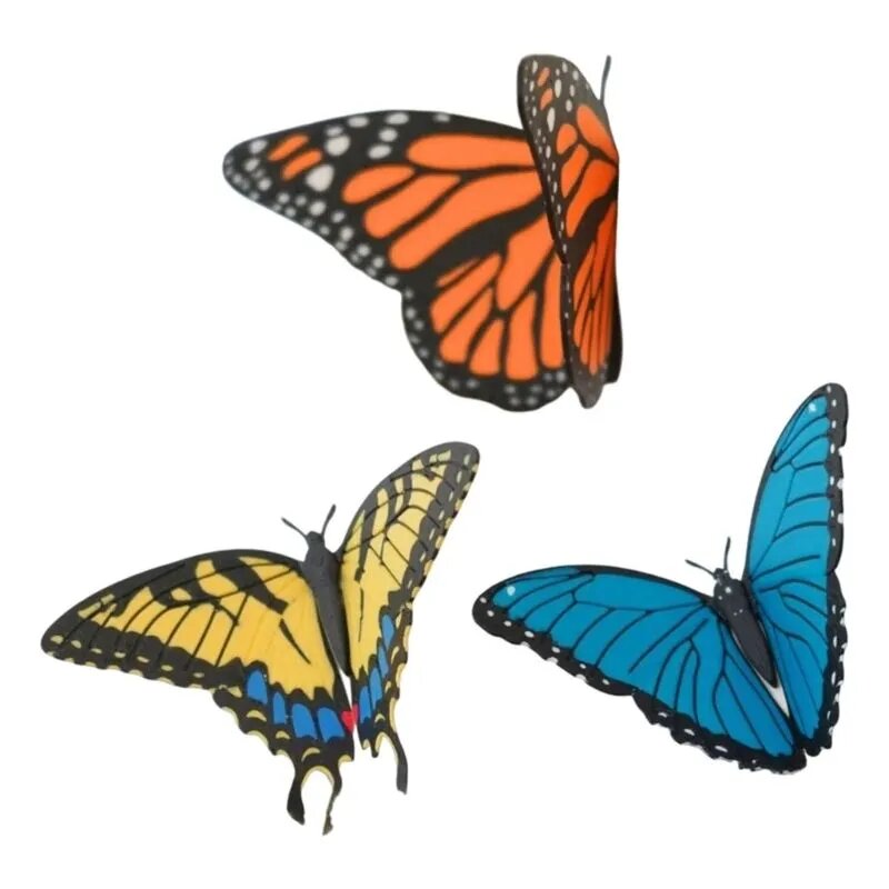 (3 шт) Наклейки на холодильник с 3D-принтом в виде Бабочек (Магнитные)-Monarch Butterfly + Blue Butterfly + Tiger Papilio