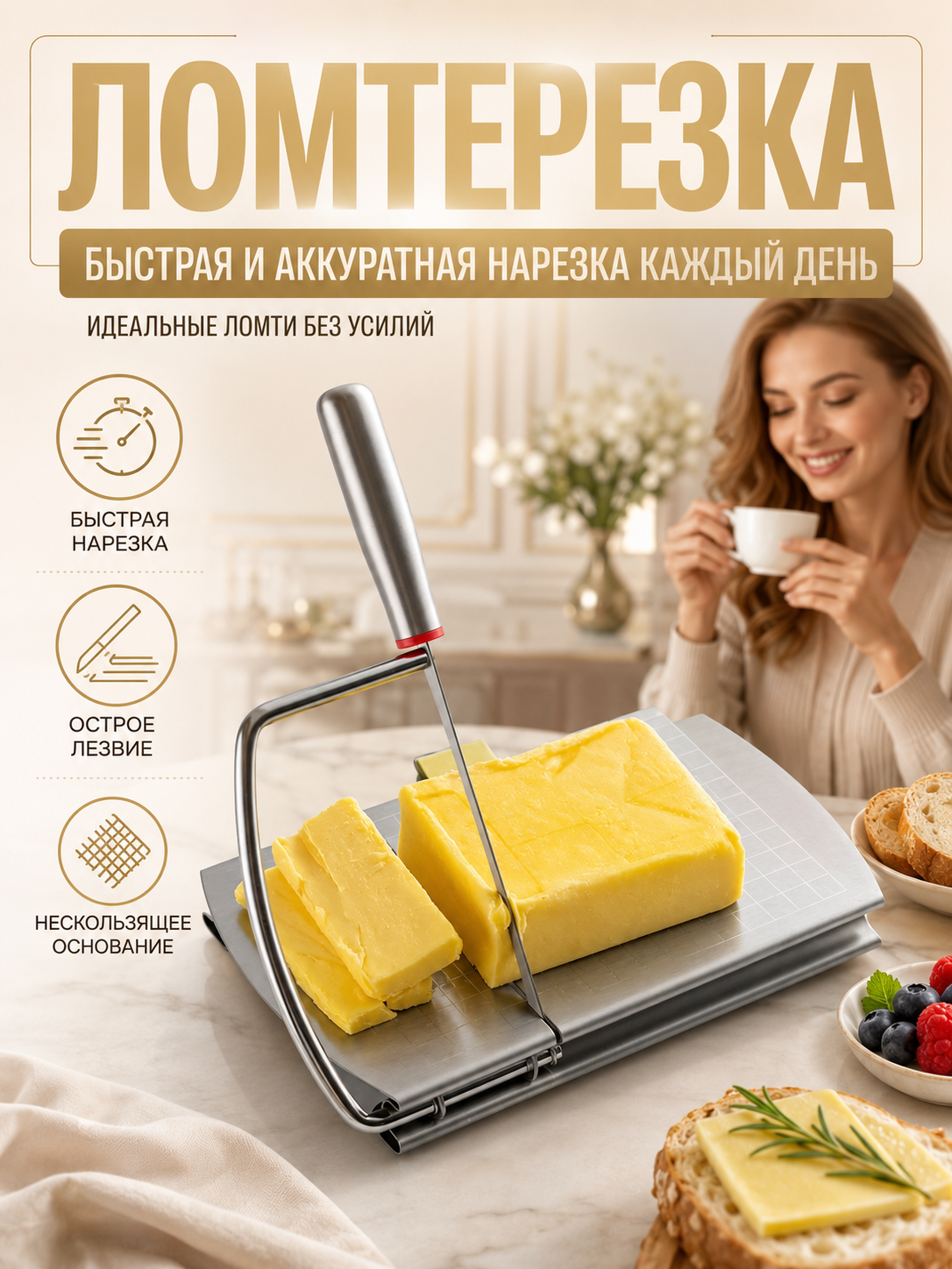 Слайсер для сыра с деревянным основанием и стальным лезвием, удобный инструмент для нарезки сыра к закускам и пикникам