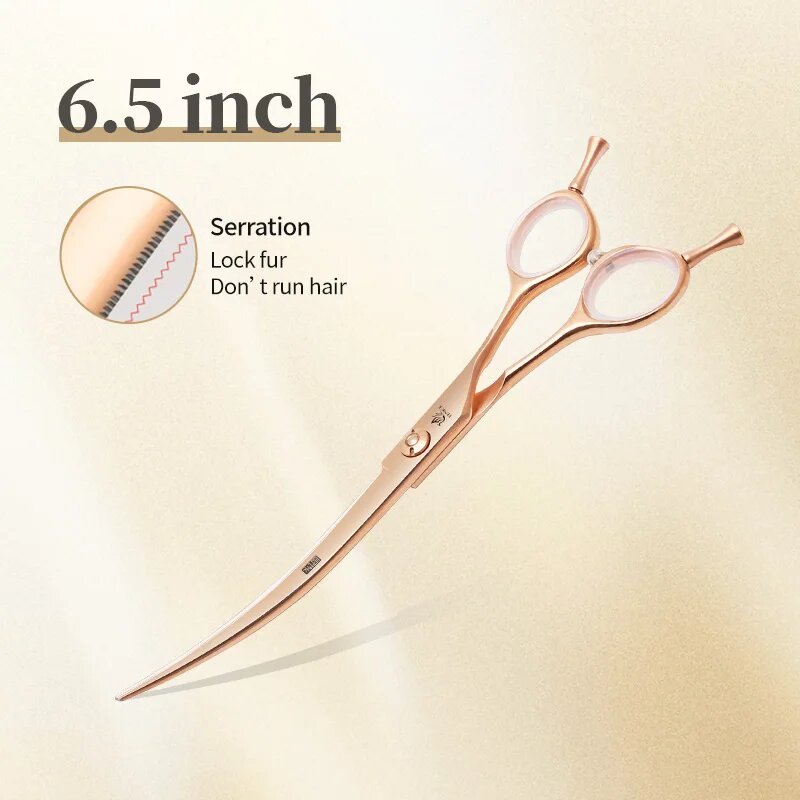 Ножницы для стрижки собак Fenice 6.5" розовое золото, серрация