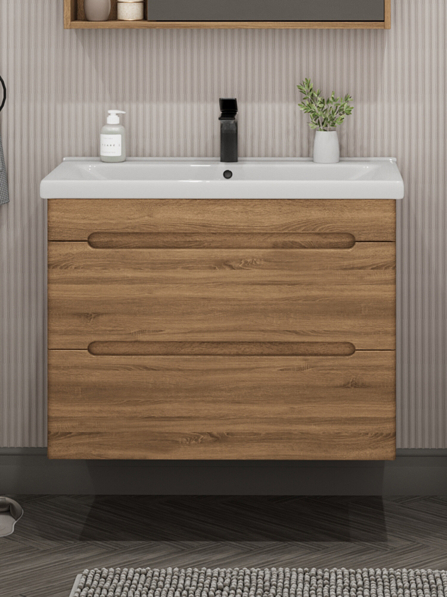 Тумба подвесная SanStar Diva 70 с раковиной Фостер 70 (комплект) для ванной комнаты, Gold Craft