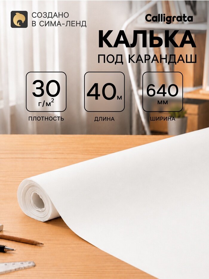 Калька под карандаш 640 мм в рулоне 40 м, 30 г/м²