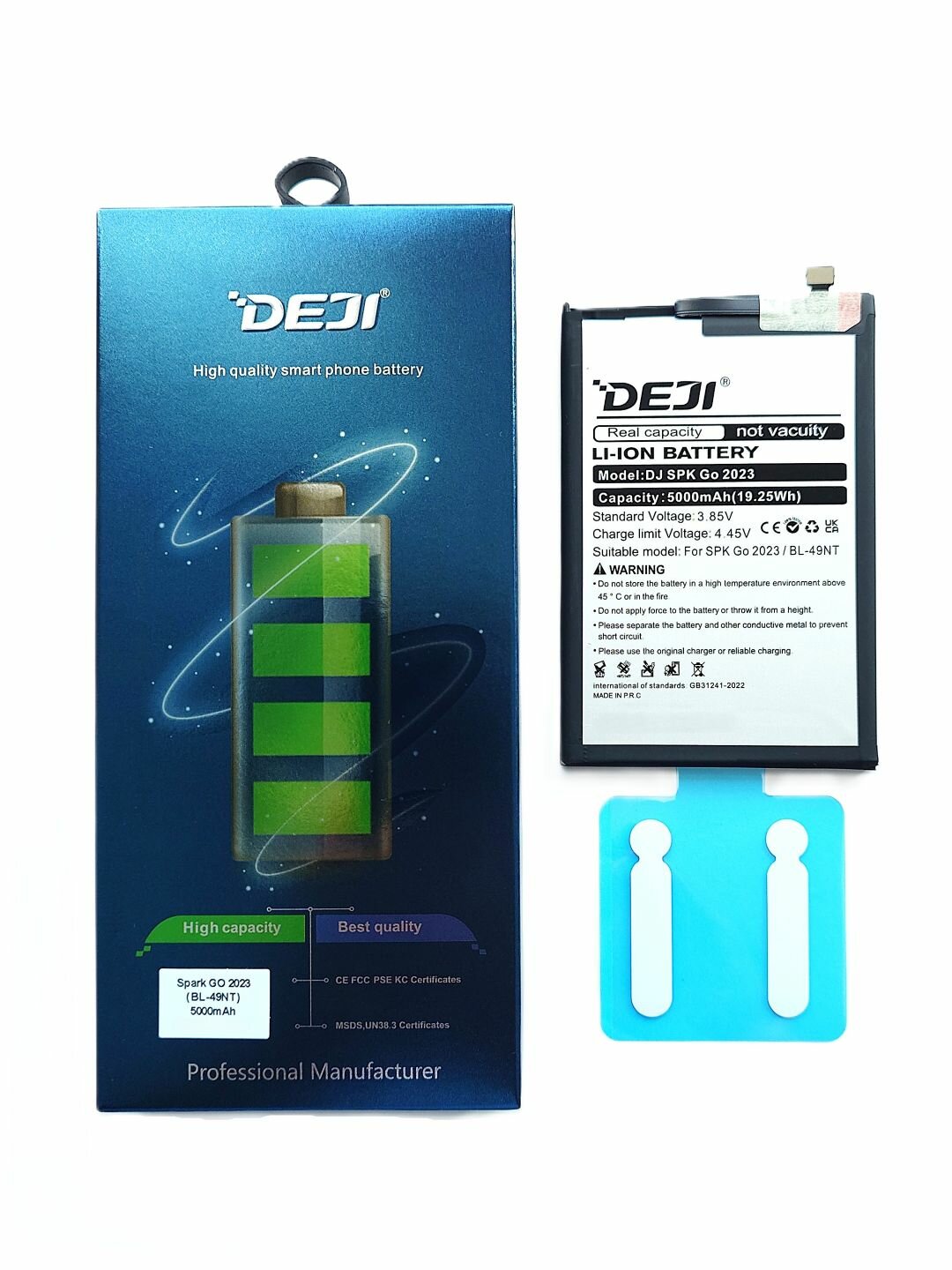 Аккумулятор DEJI для Tecno Spark Go 2023 (BF7)/ Spark Go 2024 (BG6)/POP 7 (BF6) BL-49NT (5000mAh) широкий коннектор 100% емкости