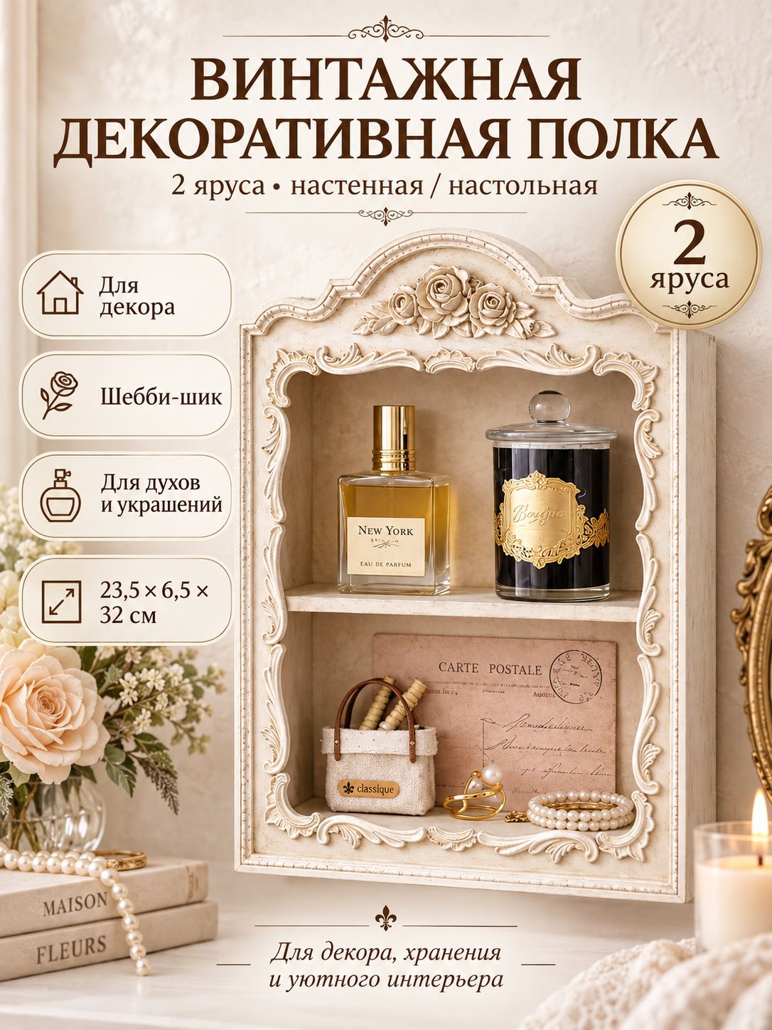 Этажерка, 2 секц, 23.5х6.5х32 см