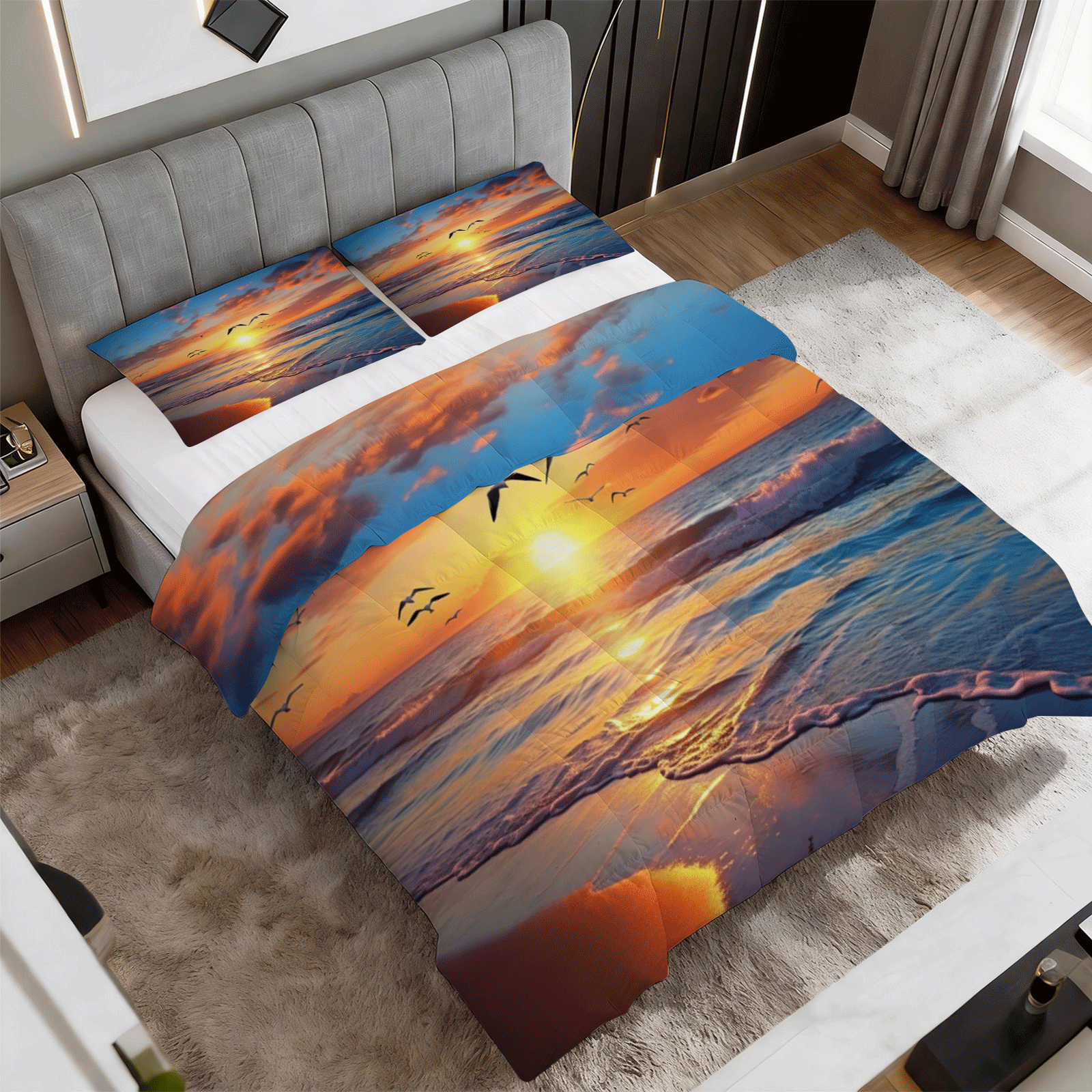 Одеяло 200 x 220 см, Пейзаж Узоры Одеяло, двухсторонние стеганые, Стираный хлопок
