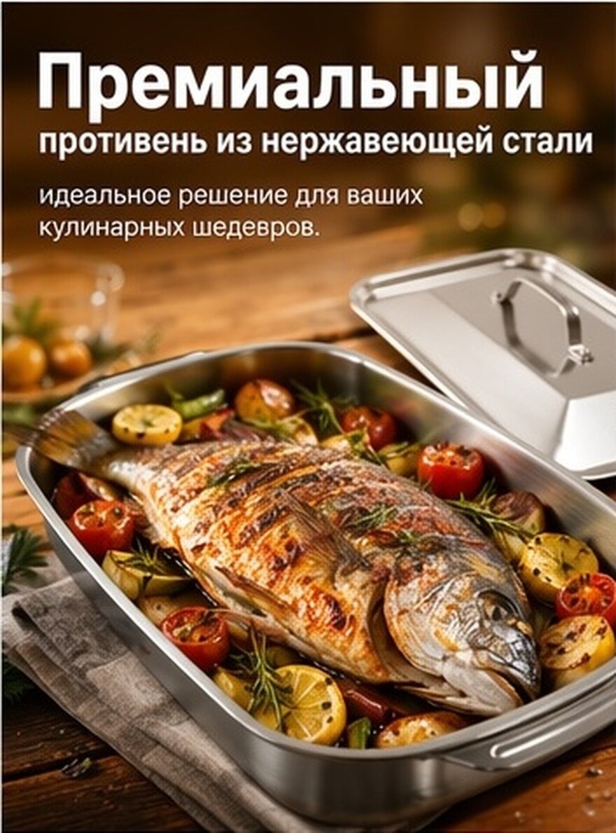 Противень из нержавеющей стали с крышкой для домашнего запекания рыбы