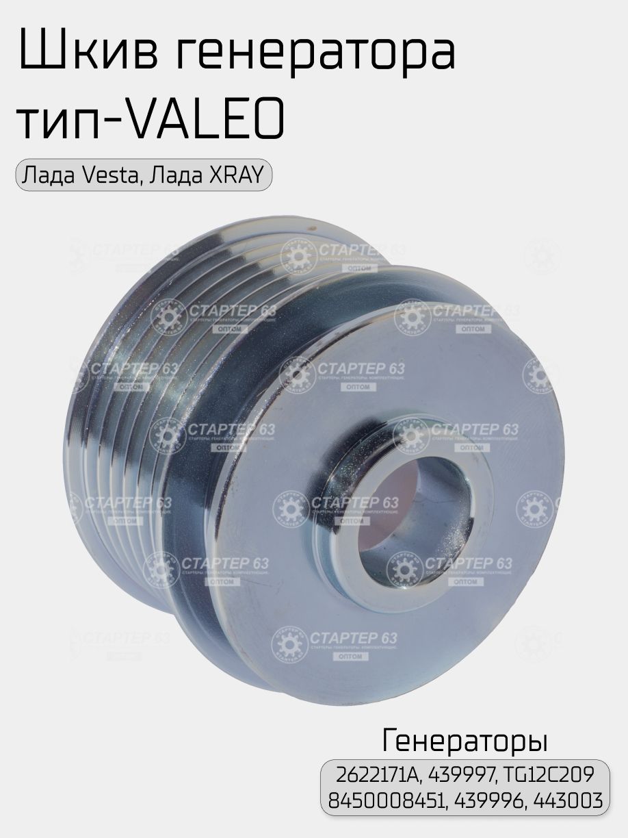 Шкив генератора тип-VALEO для Лада Vesta, X-RAY (Веста, Хрэй) для генер. TG12C209, 2622171A, 439997, 439996, NRG9S014, 443003, TG15C233