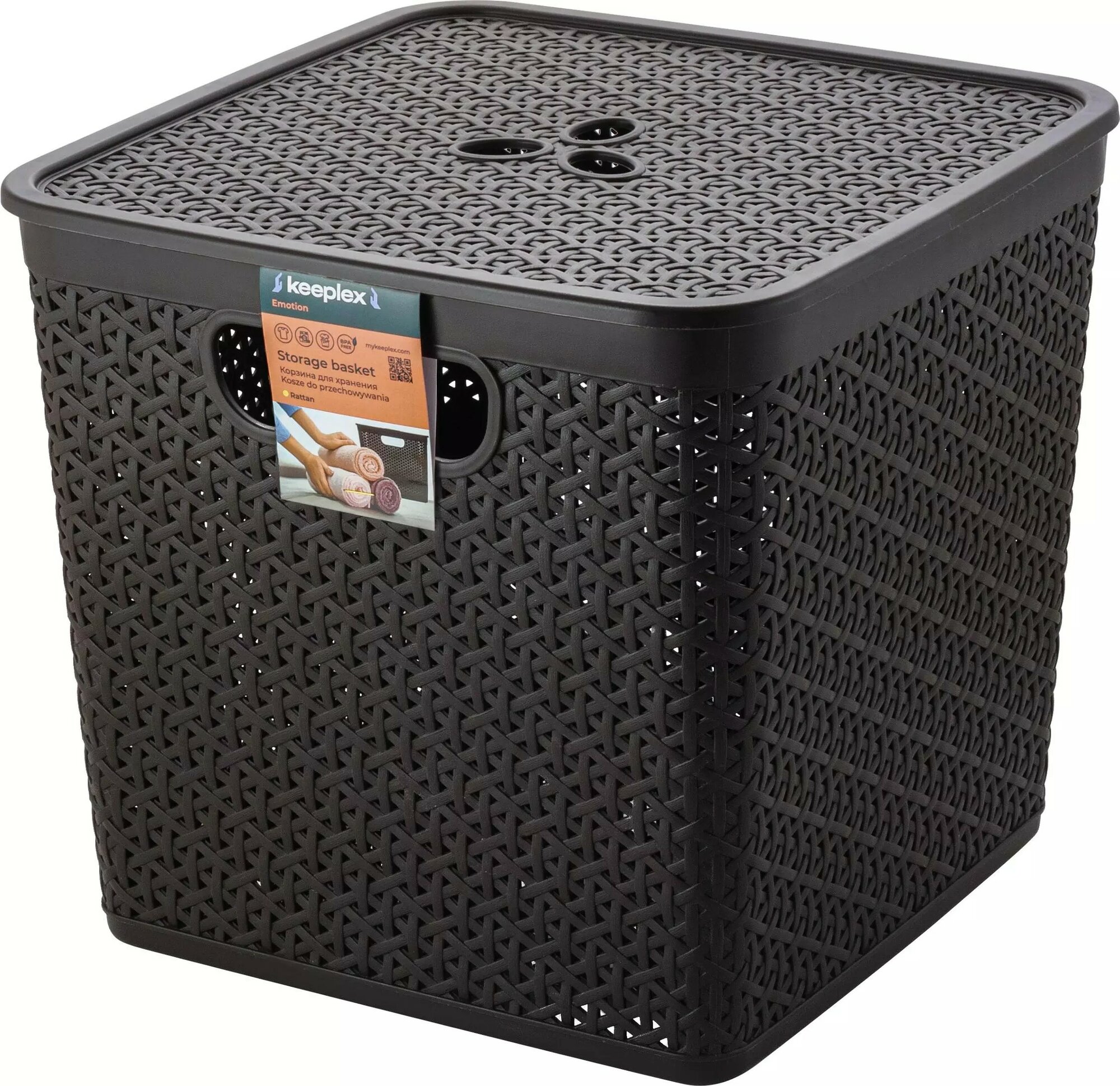 Корзина с крышкой 30*30*28 см 21 л темный каштан Keeplex Rattan KL130511011