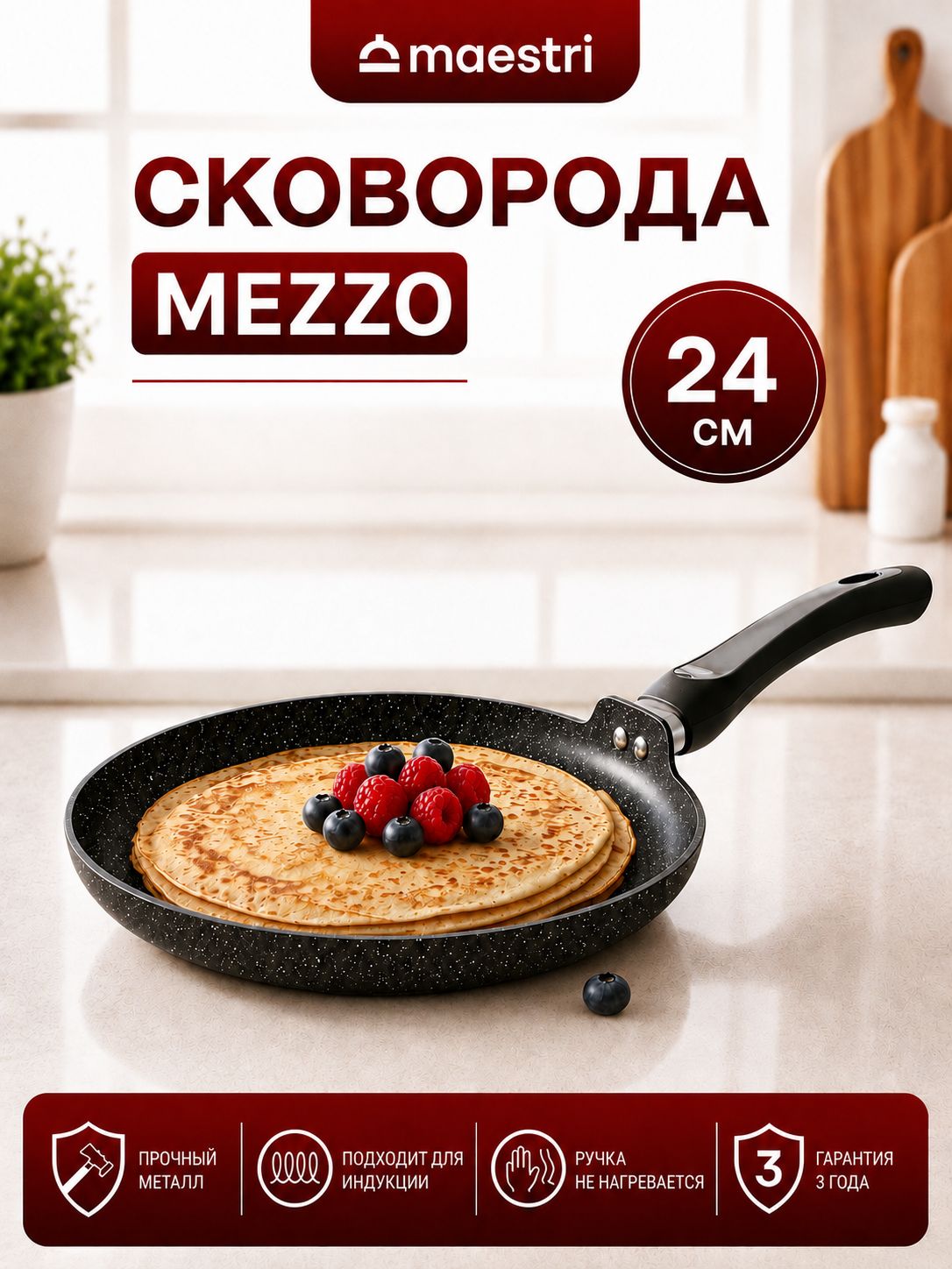 Сковорода блинная Mezzo 24 см с антипригарным покрытием