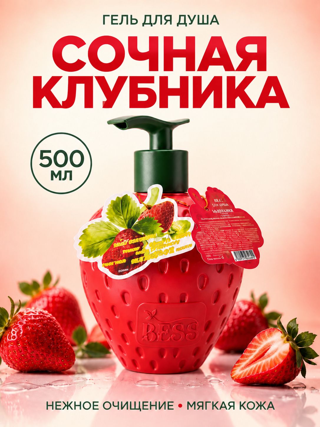 Гель для душа парфюмированный увлажняющий, клубника, 500 мл