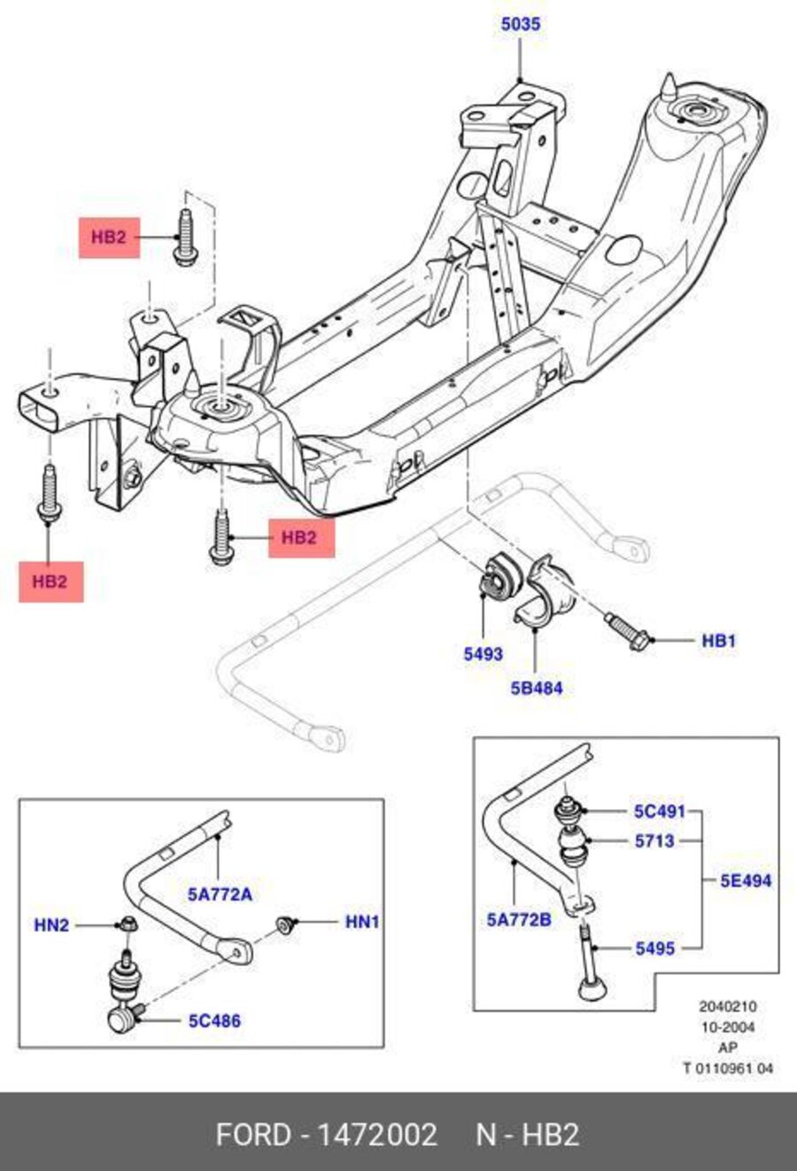 Болт, m12х67мм (подрамника задней подвески) org (FORD 1472002)