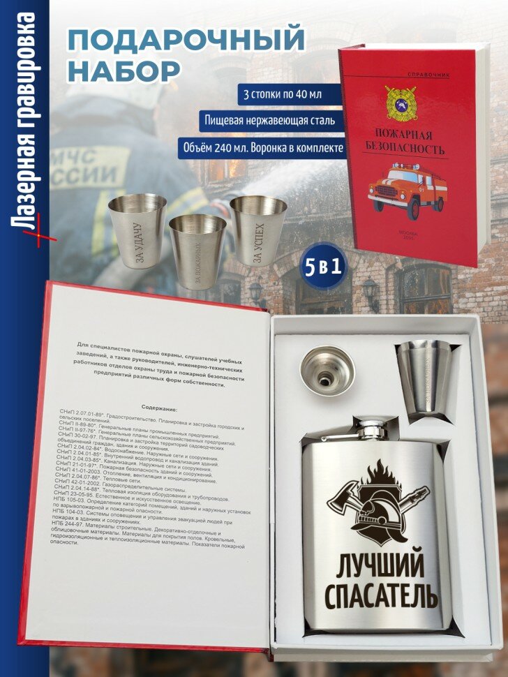 Набор электрик "Лучший спасатель" (фляжка, три стопки, воронка)