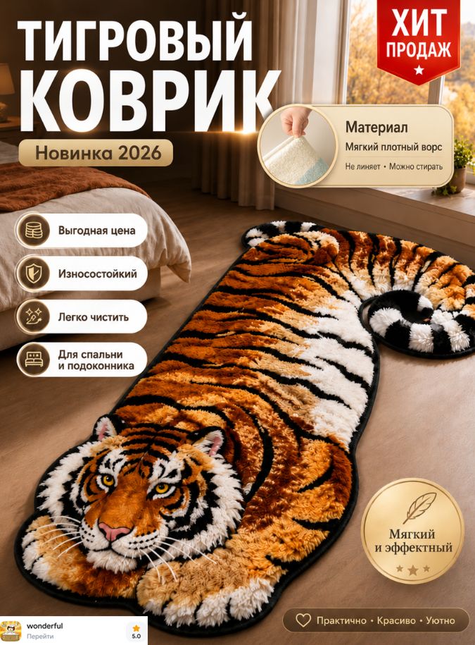 Коврик прикроватный 40.1x120.1 см 41 мм животные разноцветный
