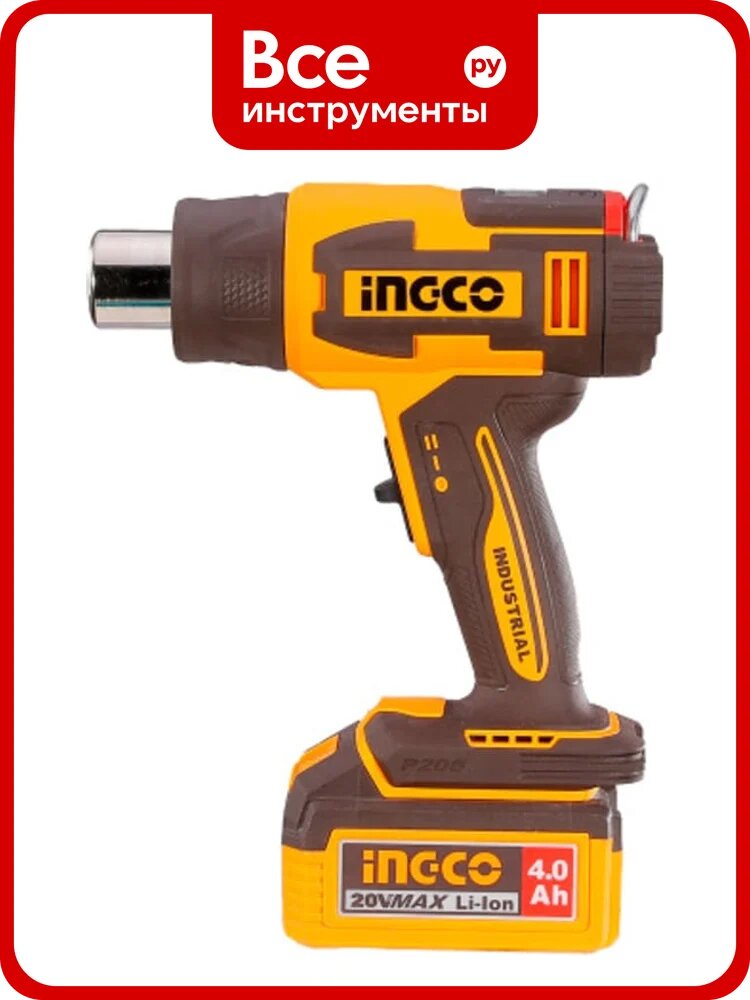 Фен технический акк. INGCO, 300/580C, жк экран, P20S(20В) HGLI20582