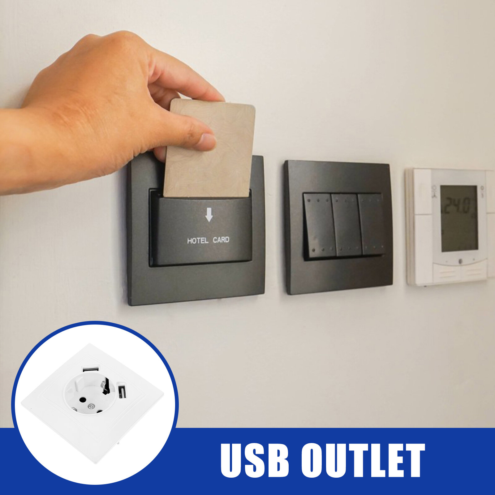 USB Розетка Для Быстрой Зарядки Установленная На Стену Размером 8x8cm