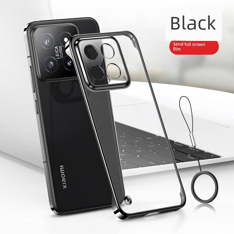 Чехол для Xiaomi 14 Pro ультратонкий без рамок с полным покрытием объектива и кольцевым ремешком матовый черный