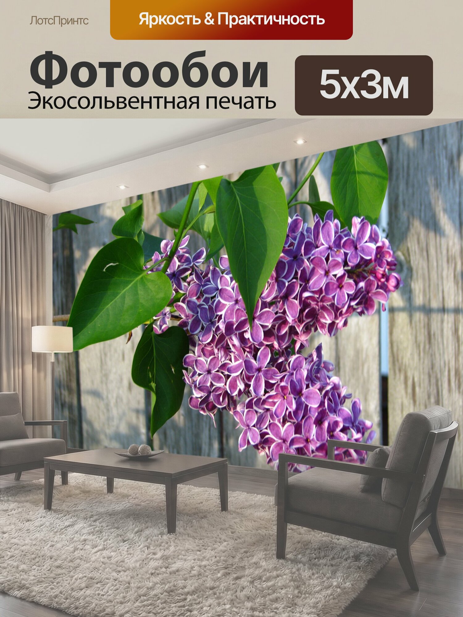 Фотообои "Пурпурный Lilacs Фиолетовый и белой сирени против деревенском заборе backdrop сирень цветы деревенские весна забор" 500x300 см. экосольвентная печать