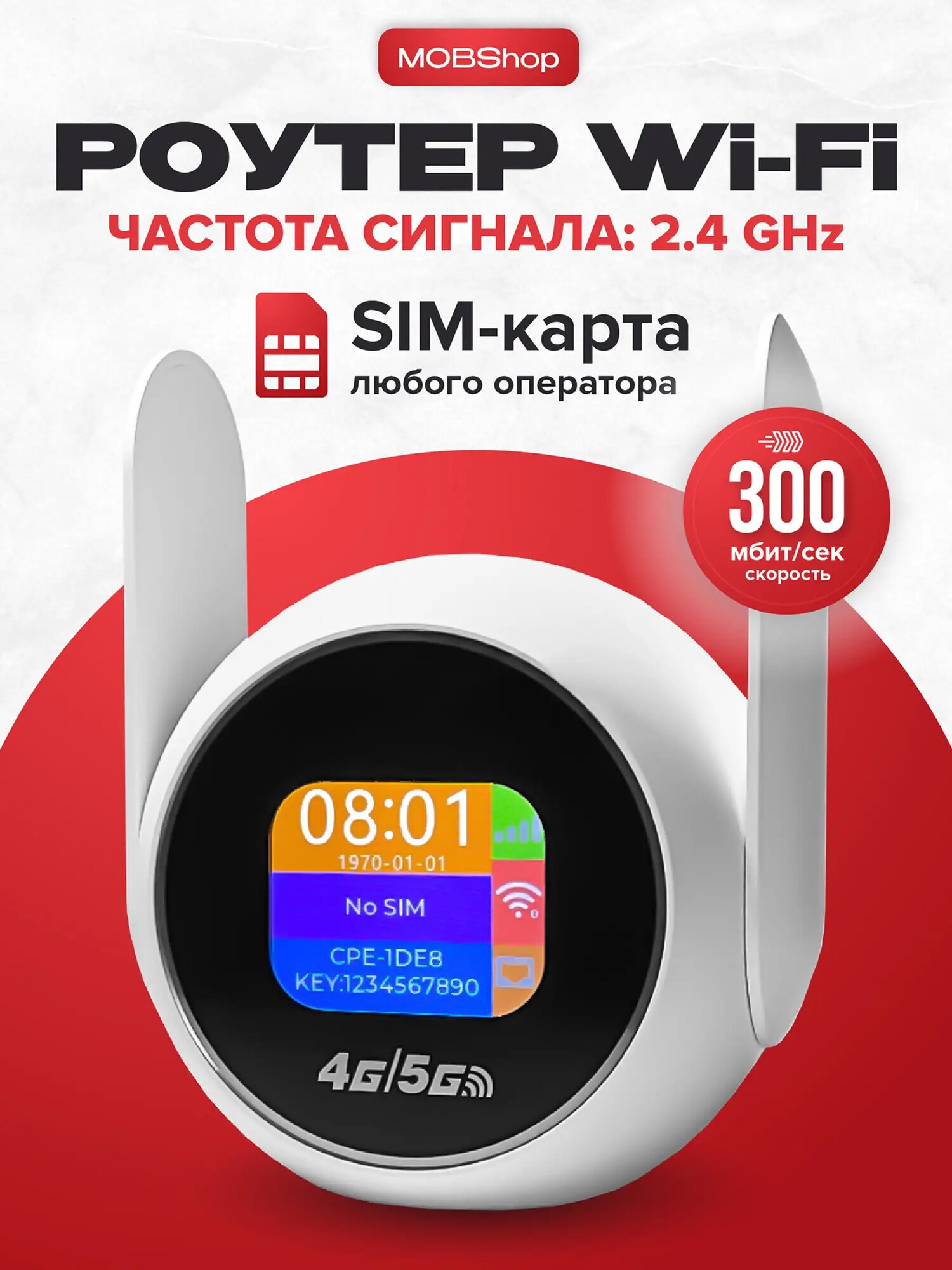 Маршрутизатор с экраном и слотами для симкарт, рассчитанный на десять одновременных подключений, выполнен в белом корпусе для квартиры и рабочего пространства, премиуммодель.