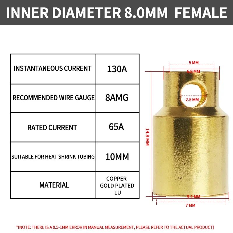 40 шт. золотистые RCA разъёмы 2-8 мм 8mm Female