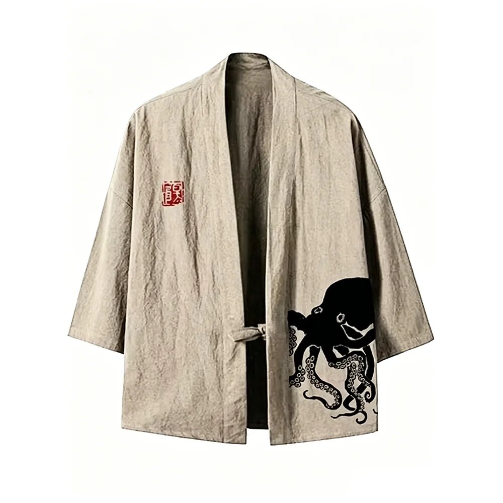 Wearyourface Хаори-кимоно кардиган из хлопка с принтом Черный, XXС, Haori Jacket1