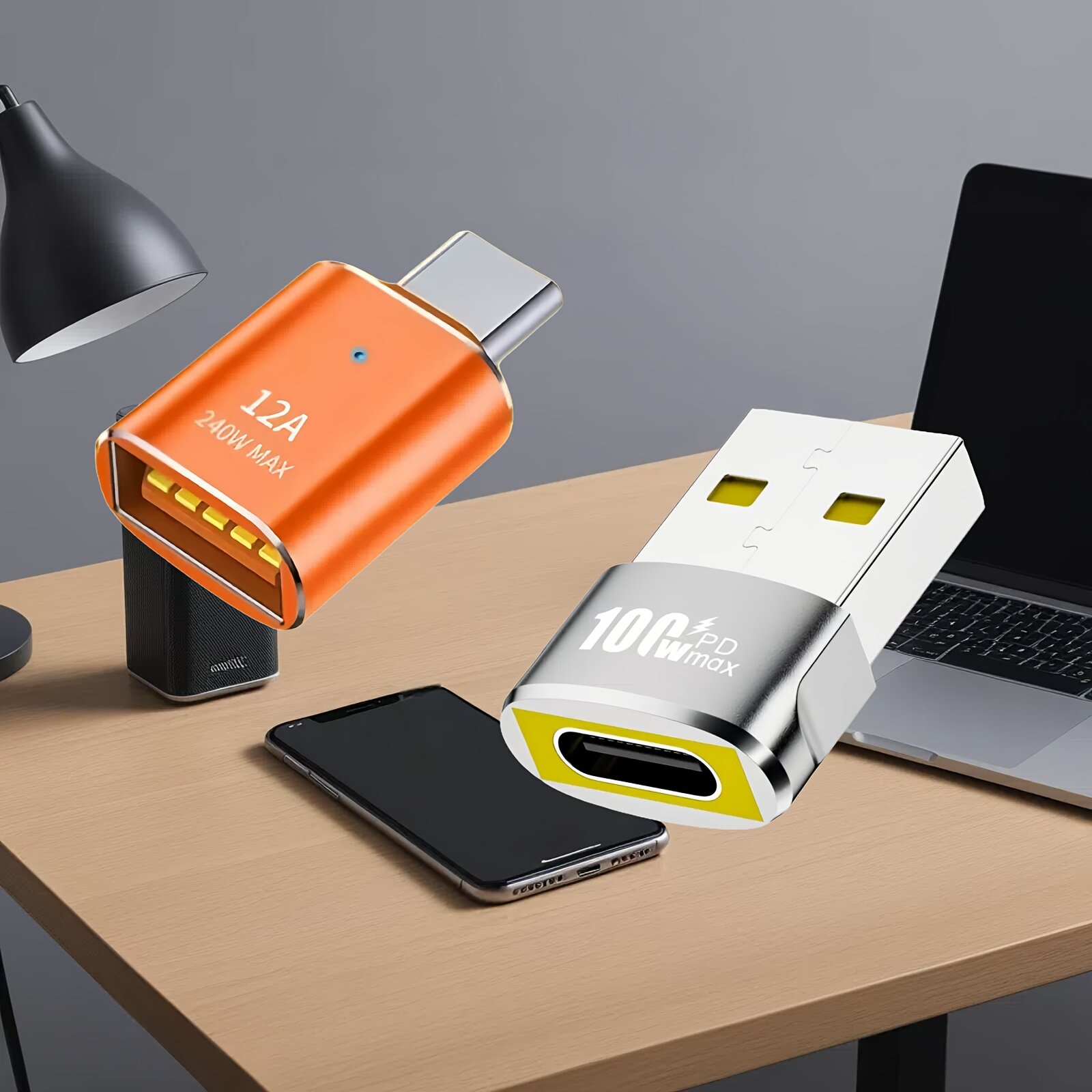 Комбо-набор переходников USB на Type-C и Type-C на USB, оранжевый+серебристый