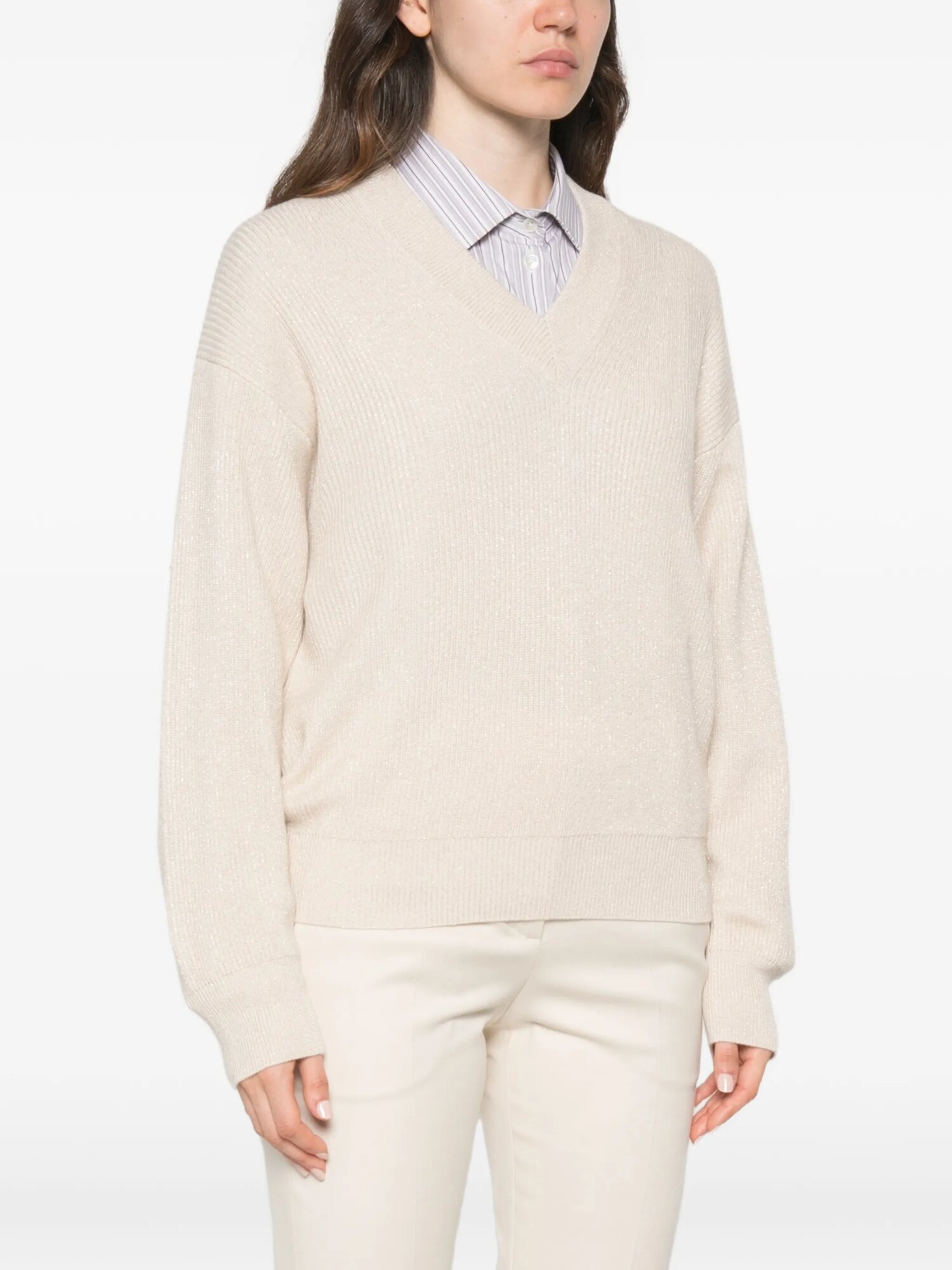 Свитер BRUNELLO CUCINELLI V-neck sweater, размер 42, , разноцветный — фото 1