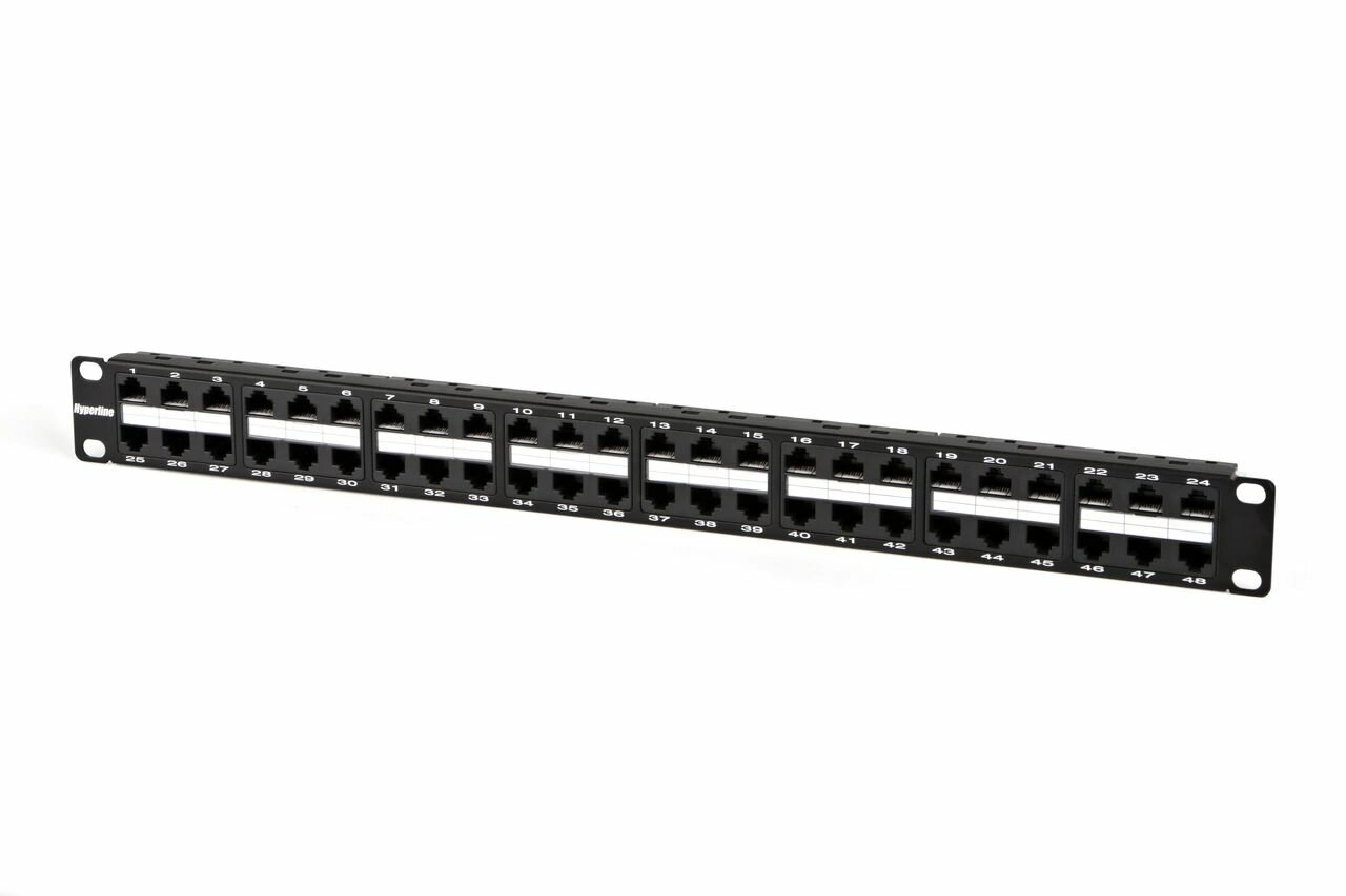 Патч-панель Hyperline PPHD-19-48-8P8C-C6-110D, 19", 1U, 48xRJ-45, кат. 6, Dual IDC, черный
