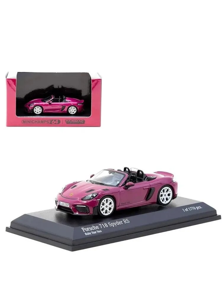 Машинка Tarmac Works TW x MINICHAMPS 1/64 Porsche 718 Spyder RS Ruby Star Neo Die-cast Alloy Car Model Collection Display Gift