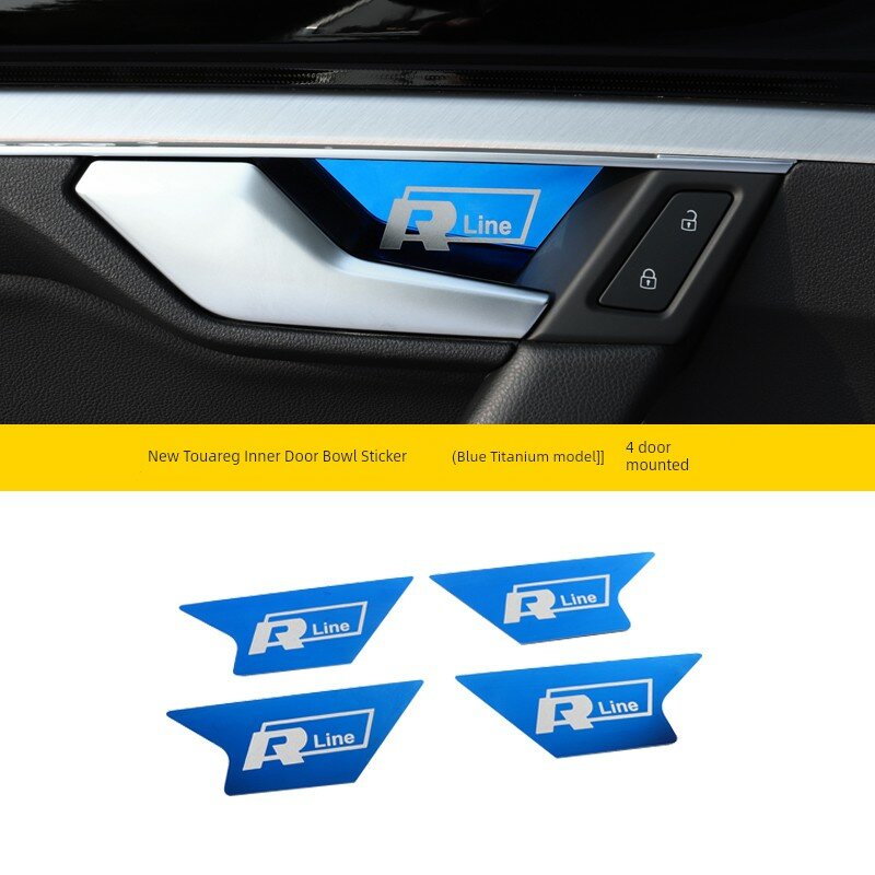Наклейки на ручку двери VW Touareg 2019-2023, синий титановый финиш, комплект для 4 дверей