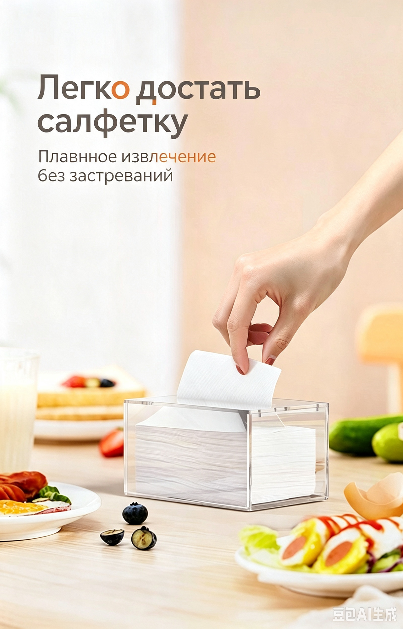 Органайзер для салфеток акриловый прозрачный с магнитной крышкой, минималистичный дизайн для кухни гостиной ванной