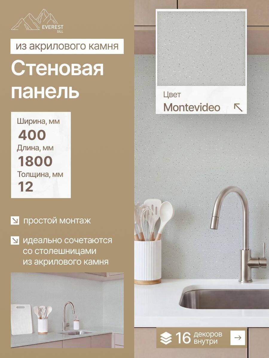 Стеновая панель из искусственного камня 1800x400x12мм Montevideo глянцевый