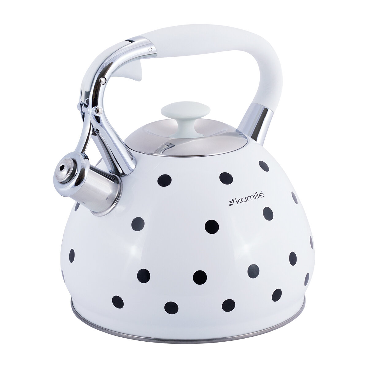 Чайник 3 л. из нержавеющей стали со свистком Kamille KM-0695 горох (0695WH / белый)
