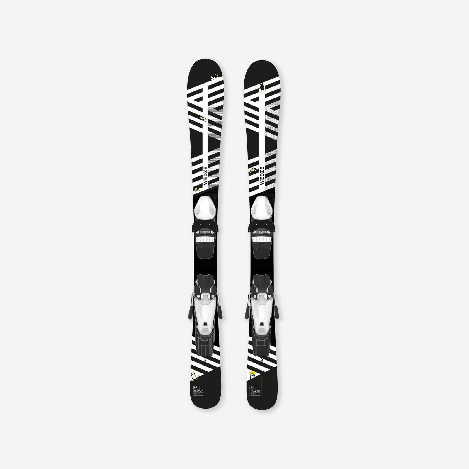 DECATHLON горные лыжи Wedze Boost KID Player 500 с креплениями, черно-белые, 117 см