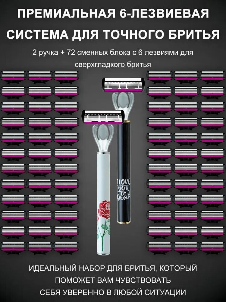 Станок для бритья мужской, 2 бритва + 72 сменные кассеты по 6 лезвий