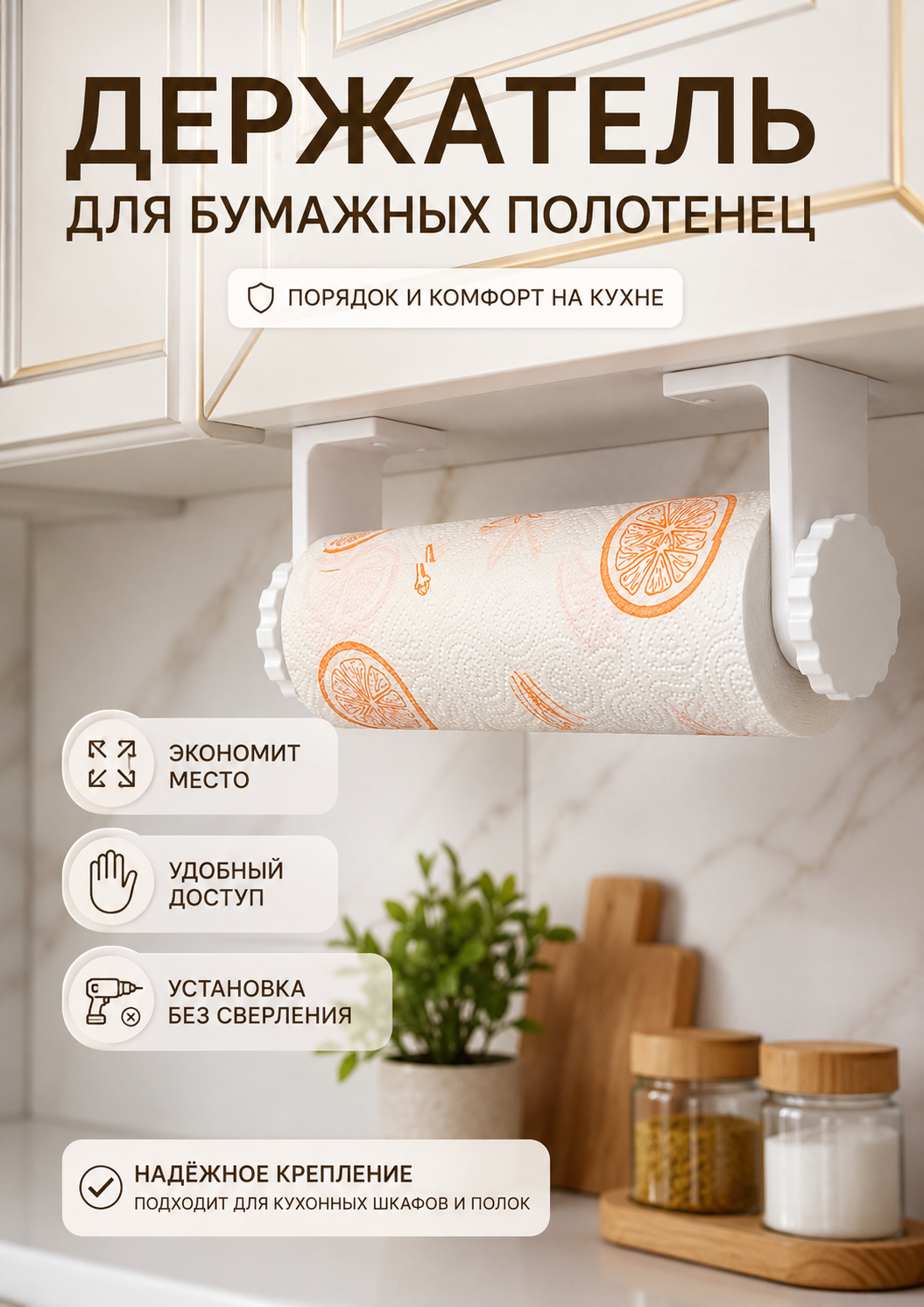 Держатель для бумажных полотенец на кухню, крепление для бумажных полотенец