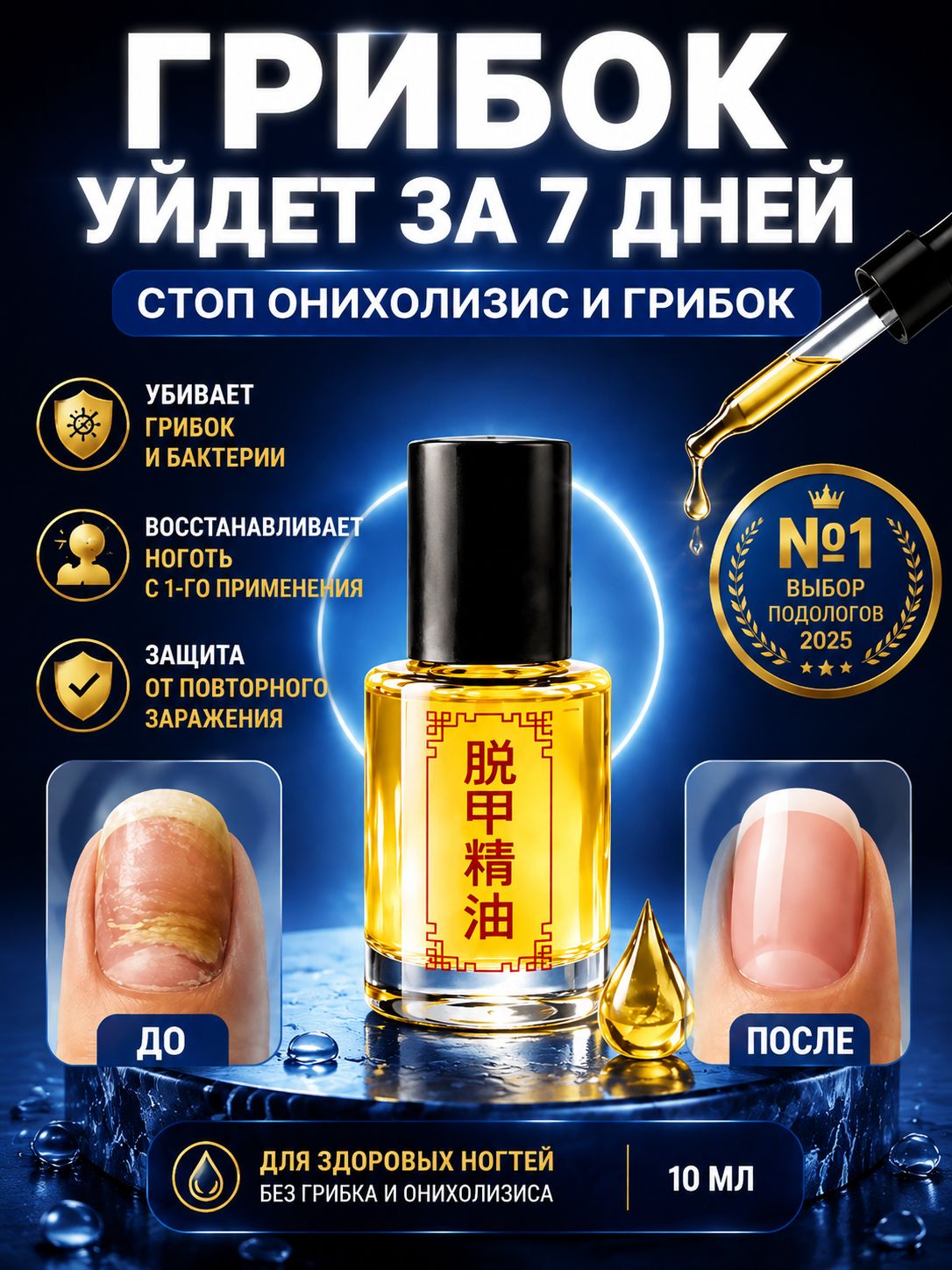 Эффективное средство от грибка ногтей на ногах и руках SilaVeRes, масло Стоп онихолизис 5 мл. Масло косметическое для ногтей и кутикулы, средства для маникюра и педикюра