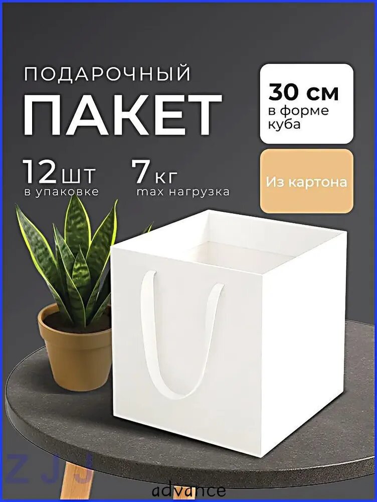 Пакет подарочный квадратный 30х30х30 см 12 шт