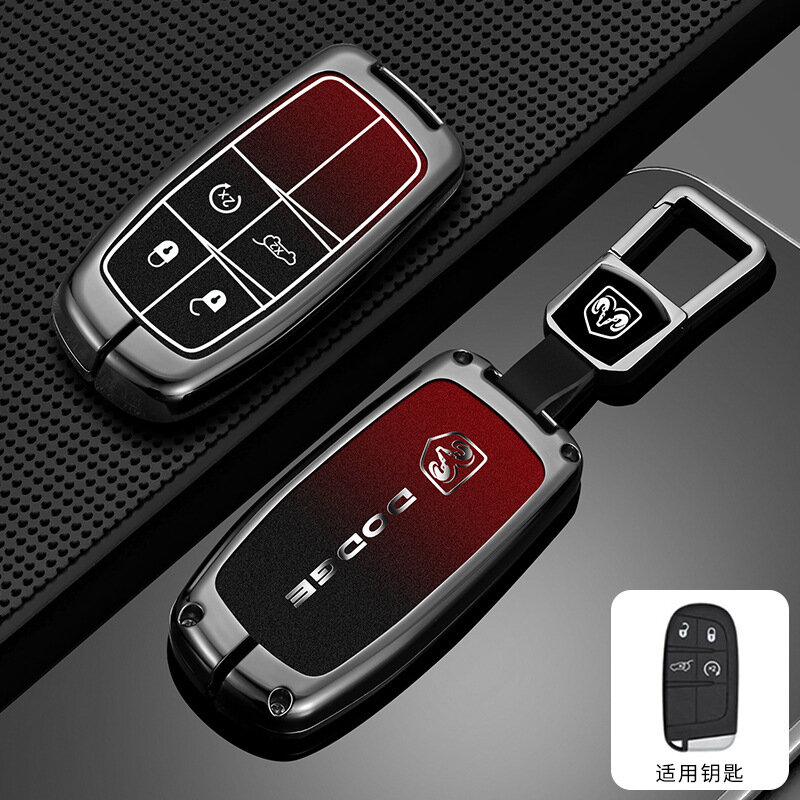 Металлический чехол для ключей автомобиля Dodge Caliber 4-клавишный черно-красный градиент с кольцом для ключей -