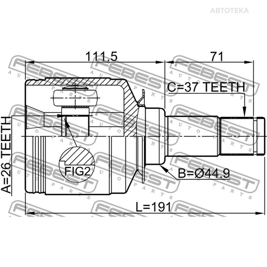 ШРУС MERCEDES BENZ ML 320 CDI 4MATIC / ML 350 CDI 4MATIC 164.# внутр. лев. FEBEST 1611164FLH