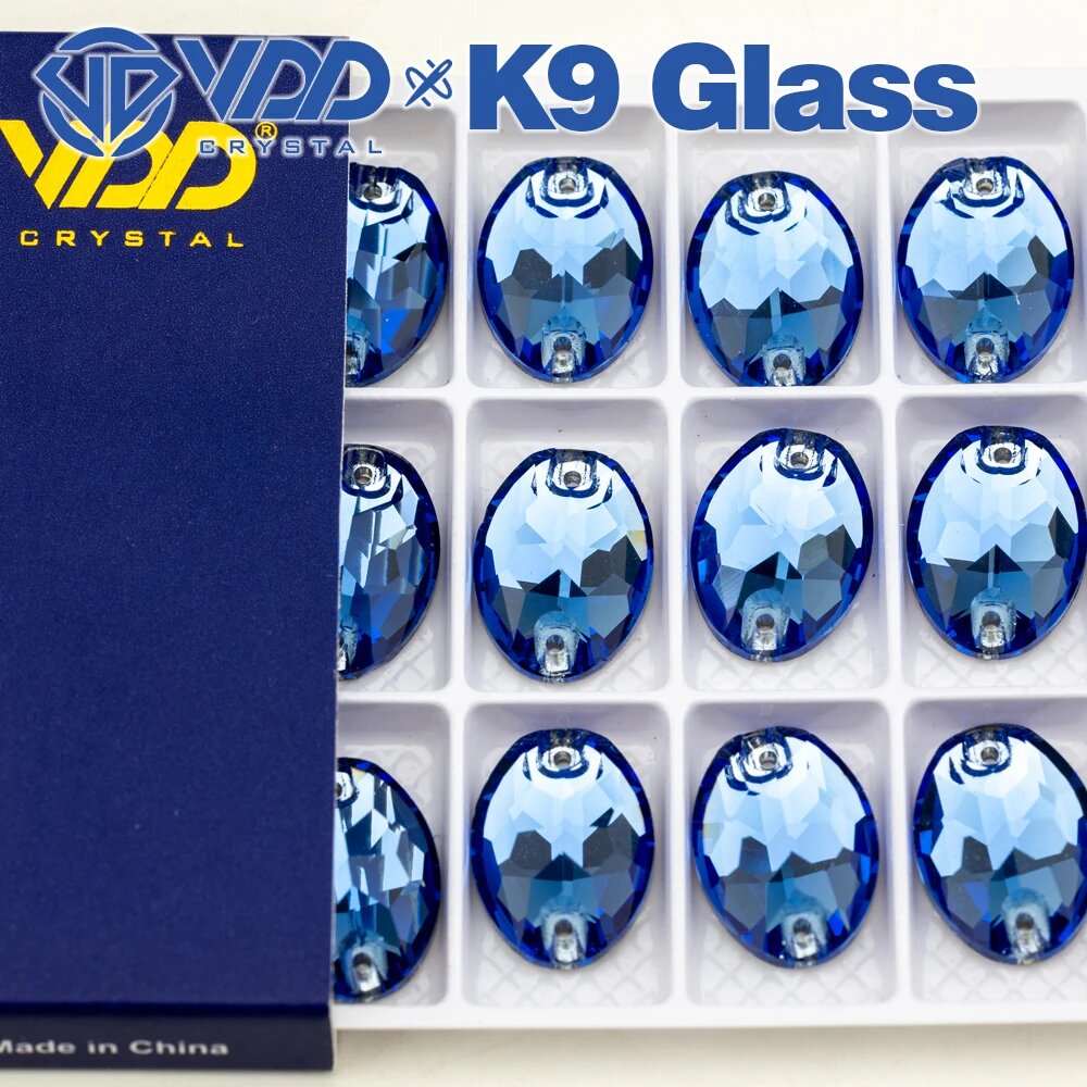Стразы VDD стеклянные овальные Синий, 13x18mm - 24Pcs, Royal Blue