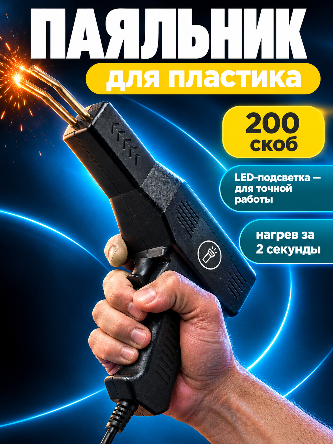 Паяльник для пластика со скобами 200 шт, для ремонта бамперов автомобиля, пайка пластика, 50 Вт, черный
