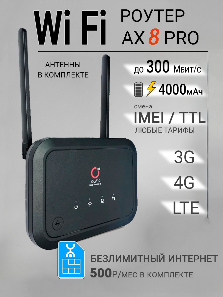 Роутер Wi Fi 4G AX8 PRO с безлимитным интернетом за 500