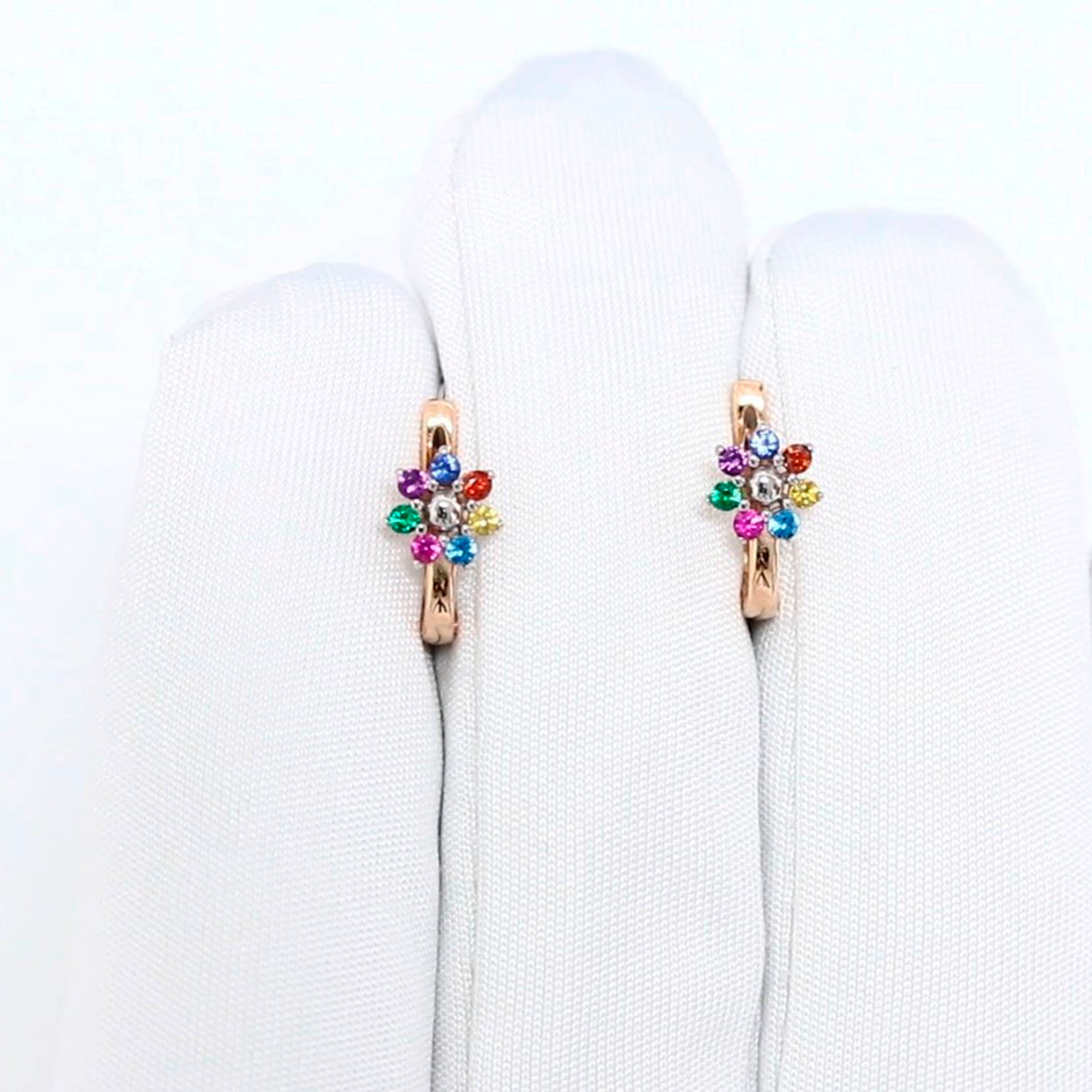 Серьги, красное золото, 585 проба, рубин, фианит