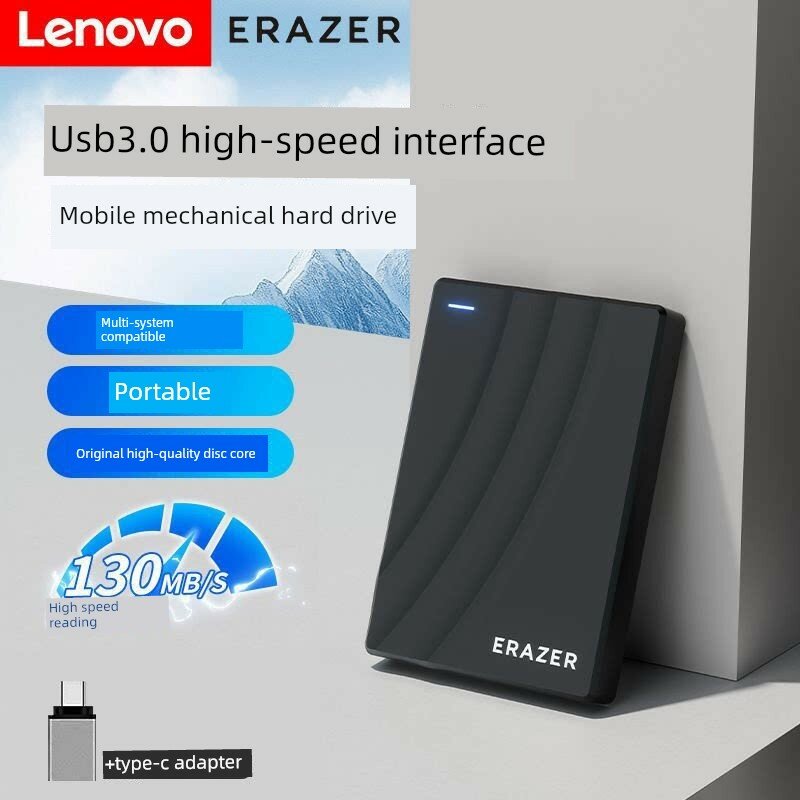 Lenovo Мобильный Механический Жесткий Диск 320 ГБ USB 3.0 Внешнее Хранилище, Пакет 2, Черный