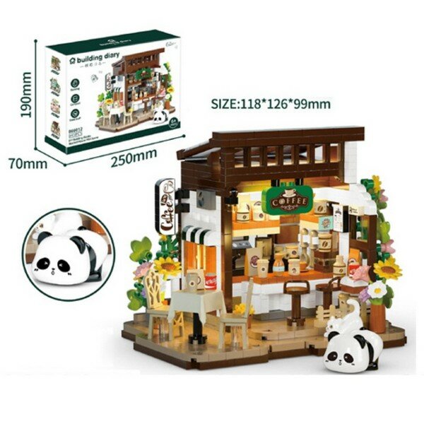 Конструктор "Кофейня" 845 дет, фигурка панды, в коробке 25*7*19 см