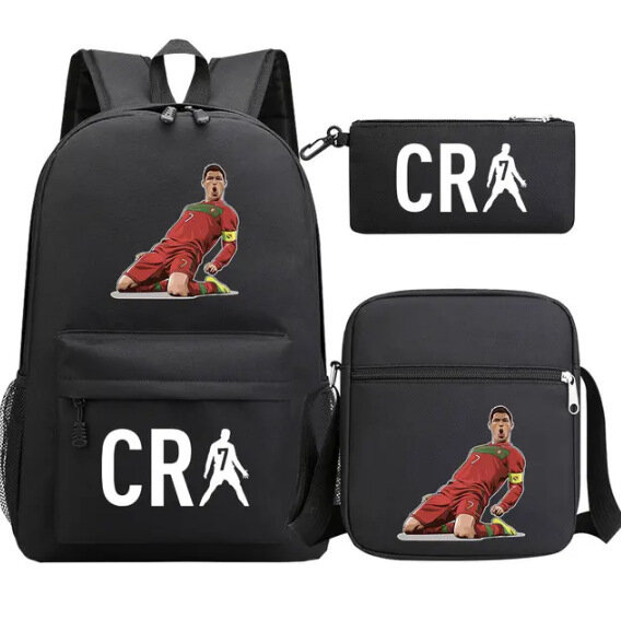 Футбольный набор 3 в 1: рюкзак, сумка, пенал с принтом Cristiano Ronaldo , 43×29×15 см, 660 г, водоотталкивающий, для школьников