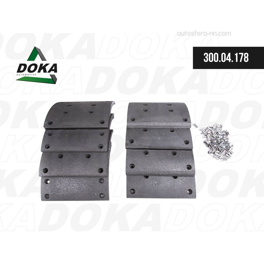 DOKA 30004178 Накладки тормозные комплект 410x223 2-й ремонт, с заклёпками, WVA 19581 \MAN Lions/MB O305/O307/O405