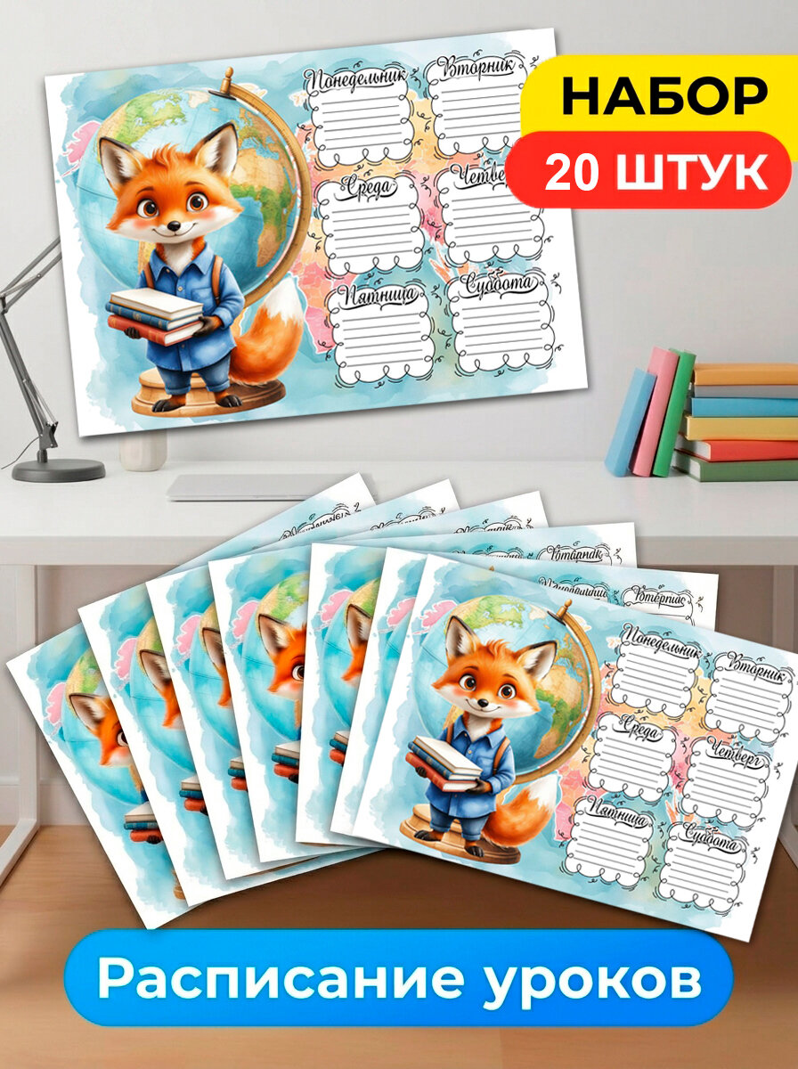 Плакат расписание уроков A4 Лиса, 20 шт.